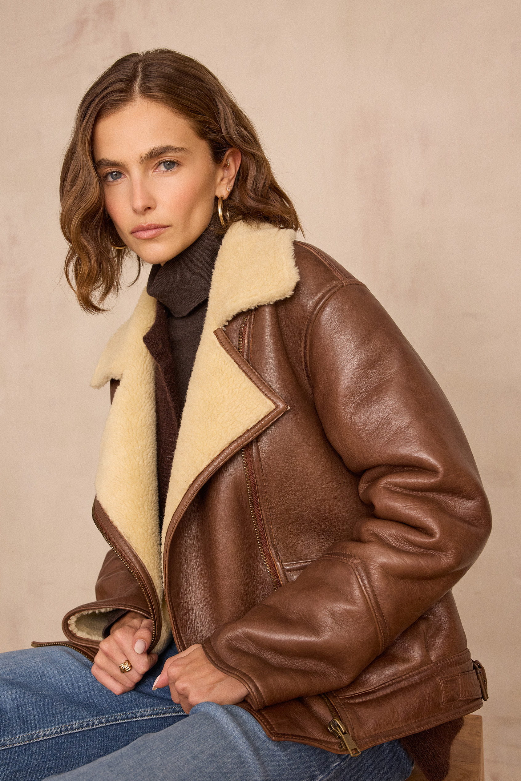 FOLIO leren jas Dames | CHOCOLADE | Maison 123