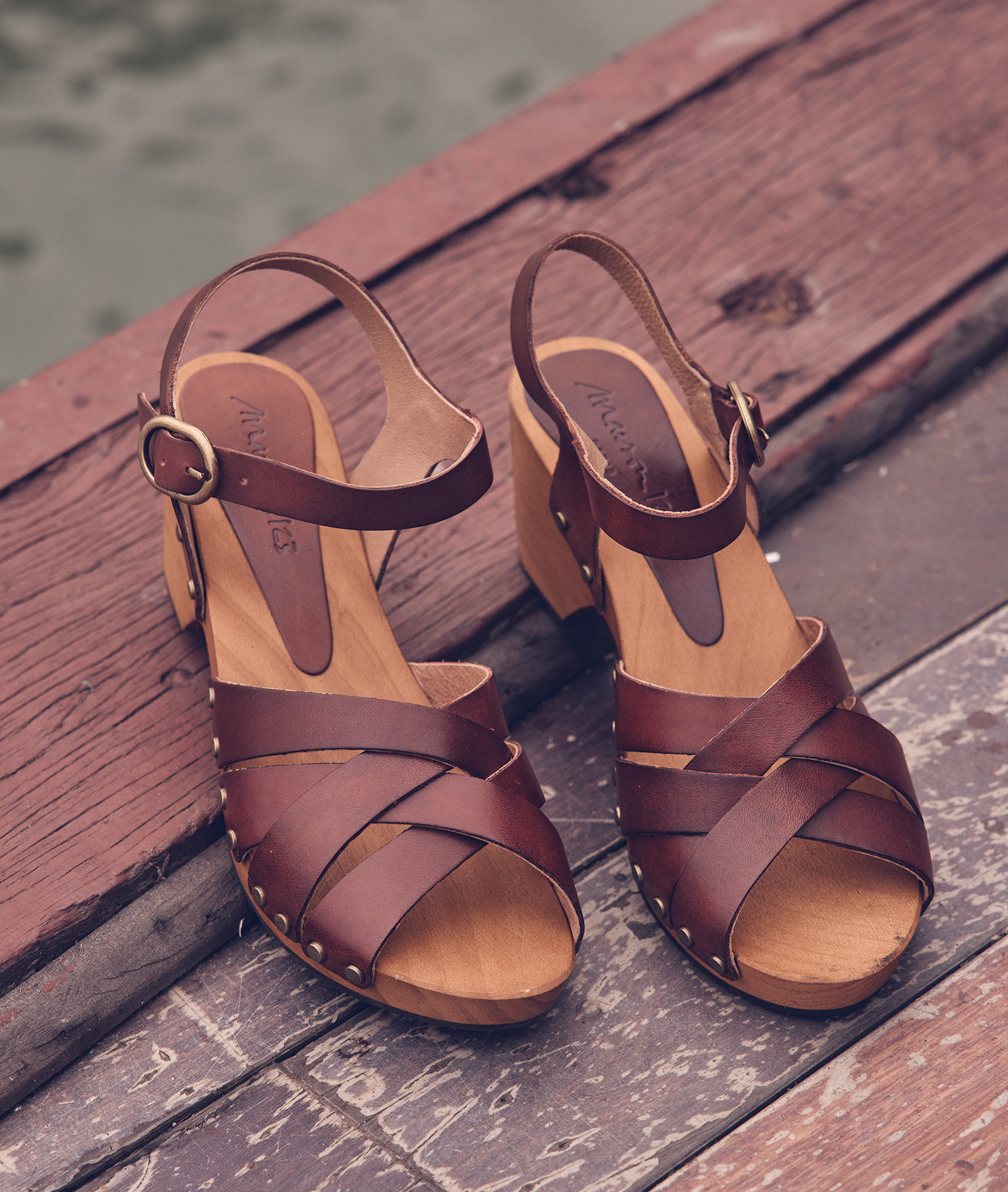 Sandales à talons en bois et cuir marrons Valeria Femme | Maison 123